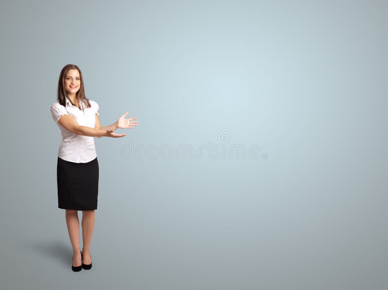 Pretty Woman Presenting Copy Space Stock Photo - Image of caucasian ...