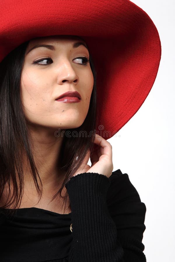 Pretty Woman in Red Hat stock image. Image of happy, face - 1755351