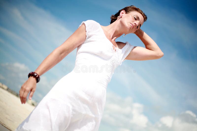 Pretty Woman Relaxing at the Beach Stock Photo - Image of coastline ...