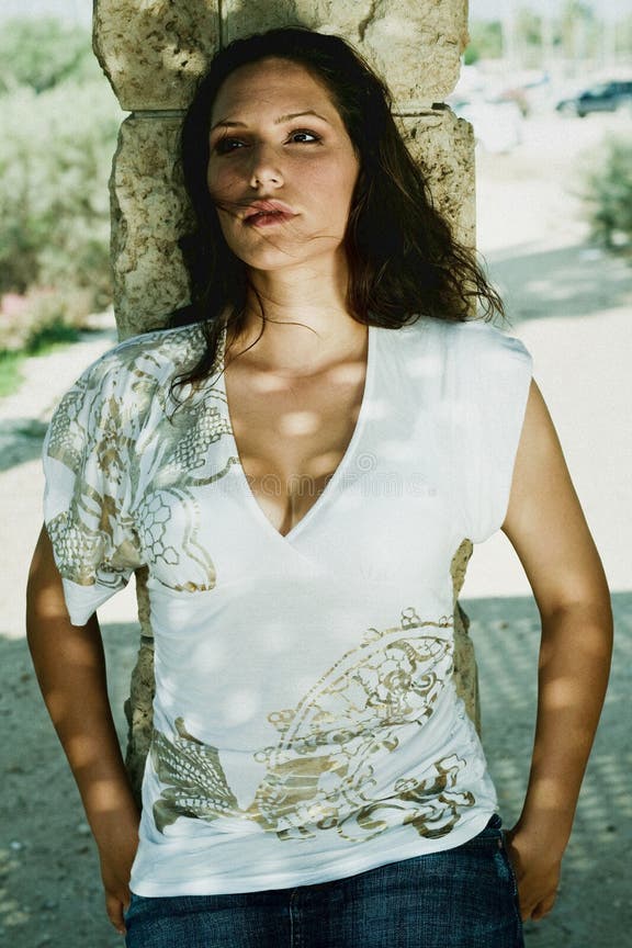 Pretty Woman Resting on Wall Stock Image - Image of natural, beauty ...