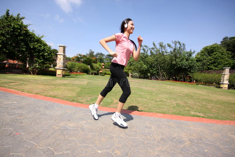 Pretty Woman Running Outdoors Training at Park Stock Image - Image of ...