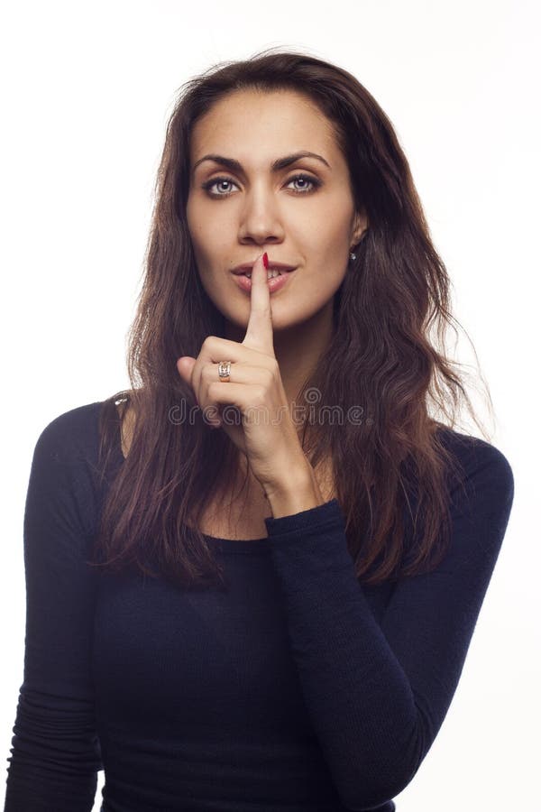 Pretty woman saying shh stock photo. Image of gesture - 22037228