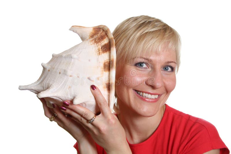 Pretty woman with seashell stock photo. Image of beach - 907920