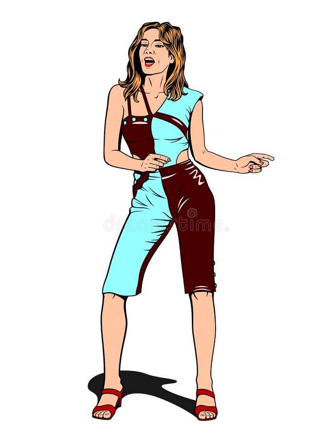 Pretty Woman Singing and Dancing Disco. Pin Up, Pop Art Style Stock ...