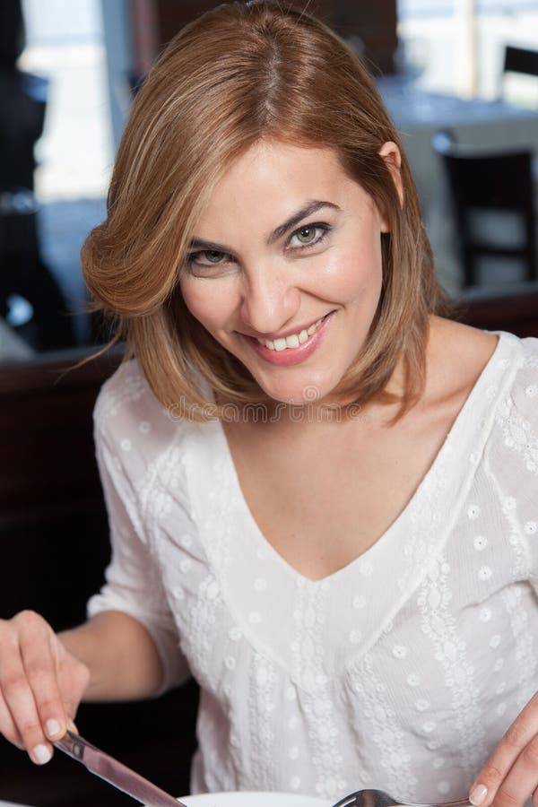 Pretty woman smiling stock image. Image of camera, portrait - 56617677