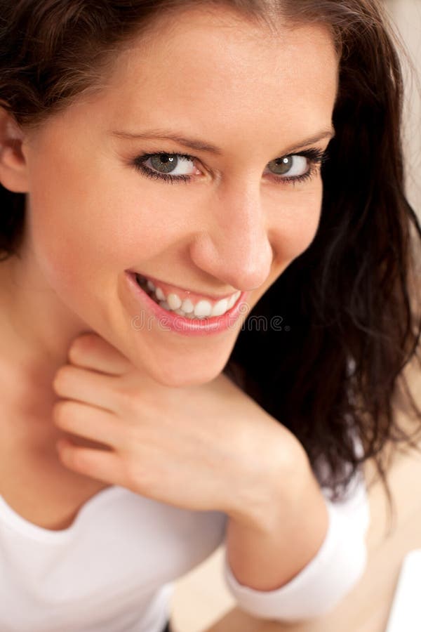 Pretty Woman Smiling Sweetly Stock Photo - Image of closeup, people ...