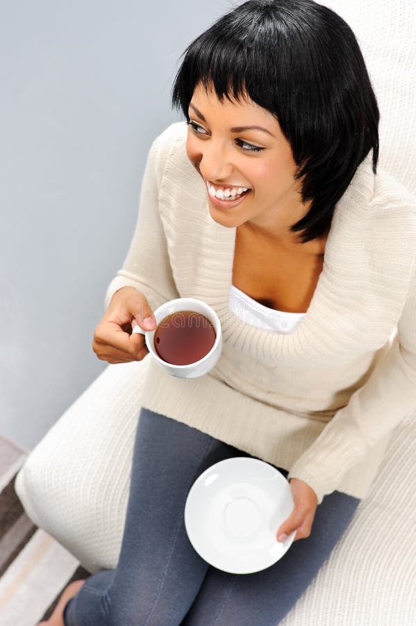 Pretty Woman Smiling with Tea Stock Photo - Image of positive, adult ...