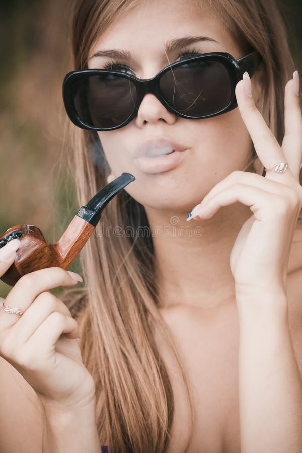 Pretty Woman Smoke Tobacco-pipe Stock Photo - Image of hair, tobacco ...