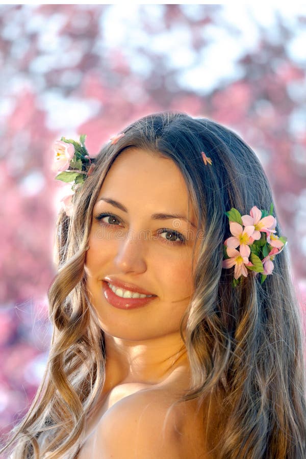 Pretty Woman among a Spring Blossom Stock Photo - Image of cherry, lady ...