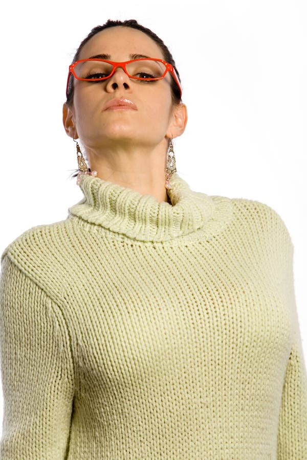 Pretty woman in sweater stock image. Image of female, glasses - 4660067