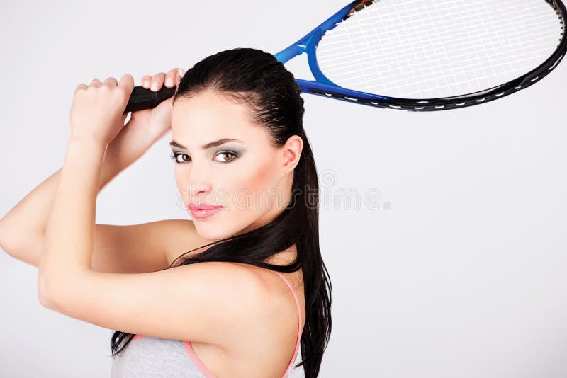 Pretty Woman with Tennis Racket Stock Photo - Image of exercise, tennis ...