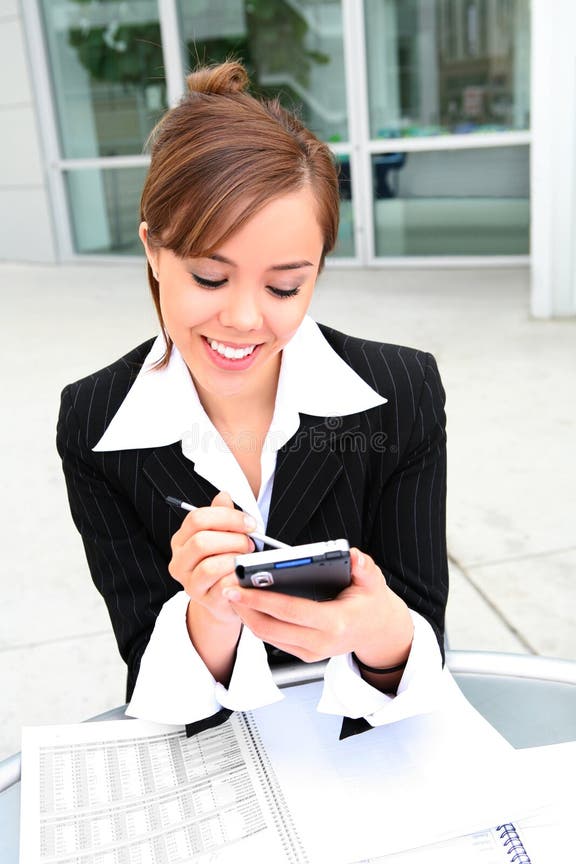 Pretty Woman Texting at Work Stock Image - Image of female, brunette ...