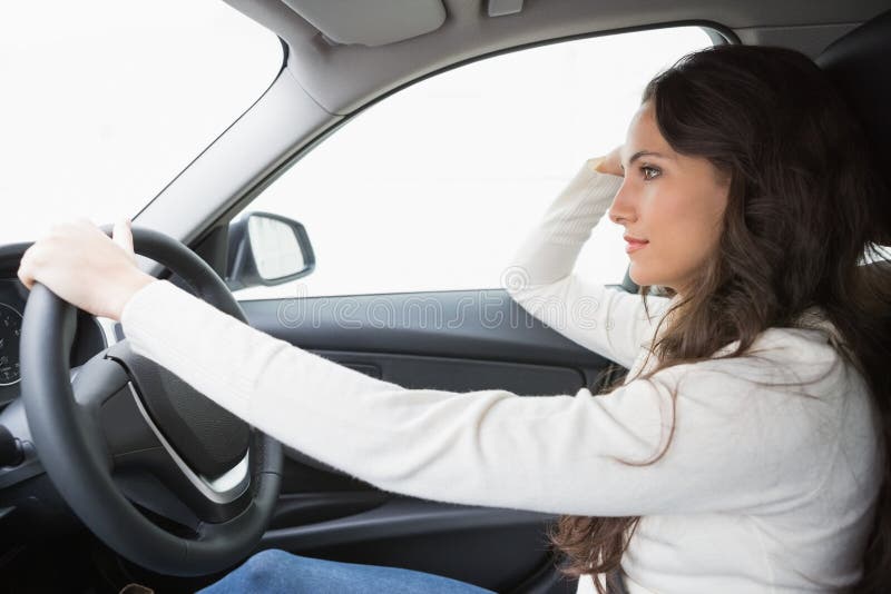 Pretty Woman Thinking and Driving Stock Image - Image of land ...