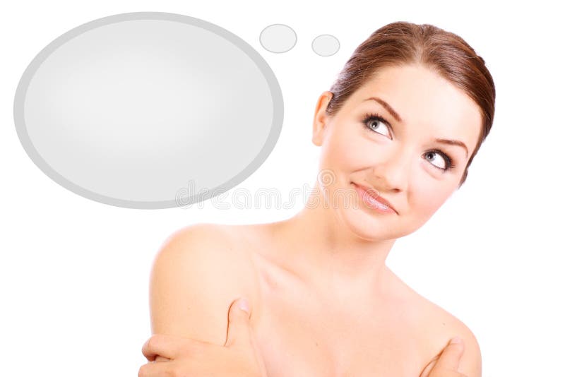 Pretty Woman Thinking with Thought Bubble Stock Image - Image of girl ...