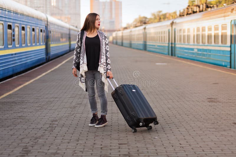 Pretty Woman at the Train Station Stock Photo - Image of beautiful ...
