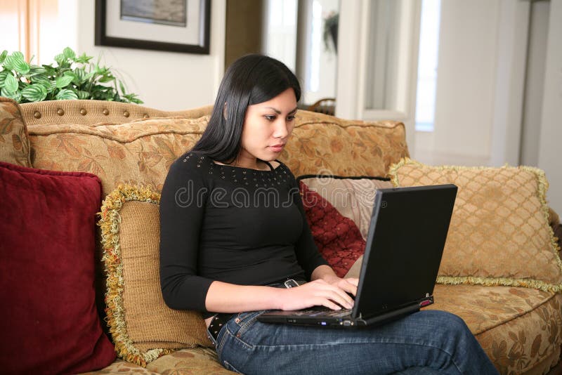 Pretty Woman Using Computer Stock Image - Image of asian, residential ...