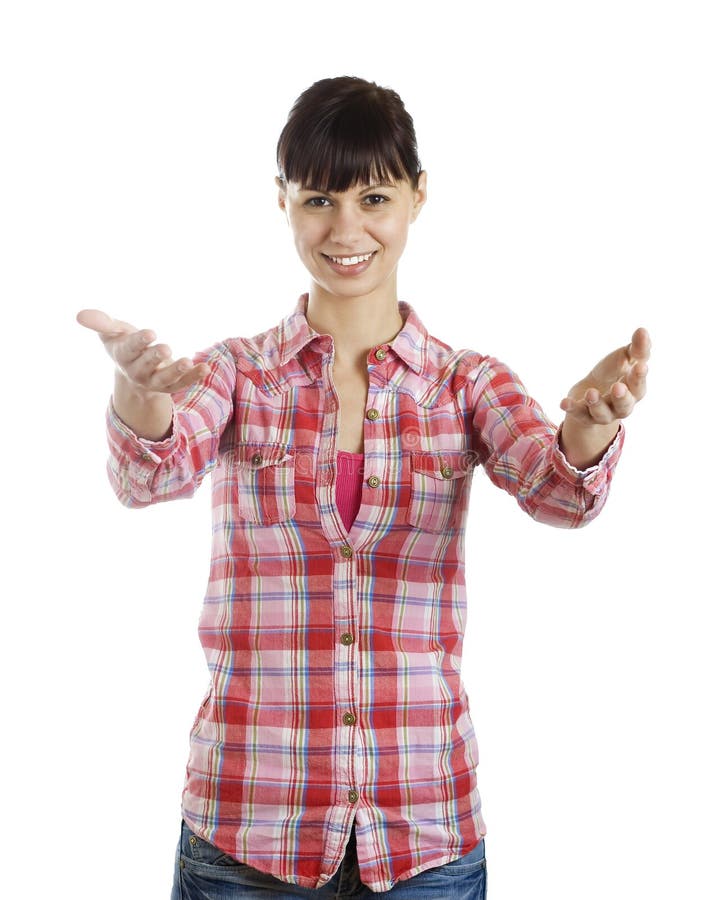 Welcome Gesture Young Woman Stock Photo - Image of occupation, adult ...