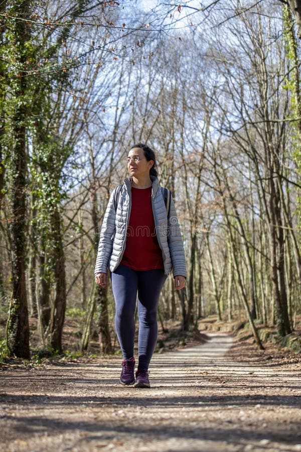 Pretty Woman Walking in the Beech Forest at Springtime Stock Image ...