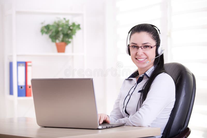Pretty Woman Working As Operator in Office Stock Image - Image of ...