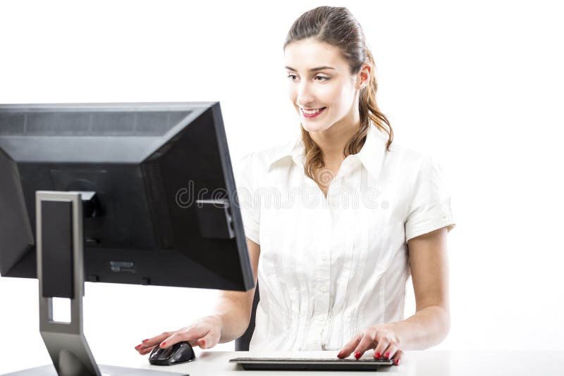 Pretty Woman Working on Computer Stock Photo - Image of computer ...