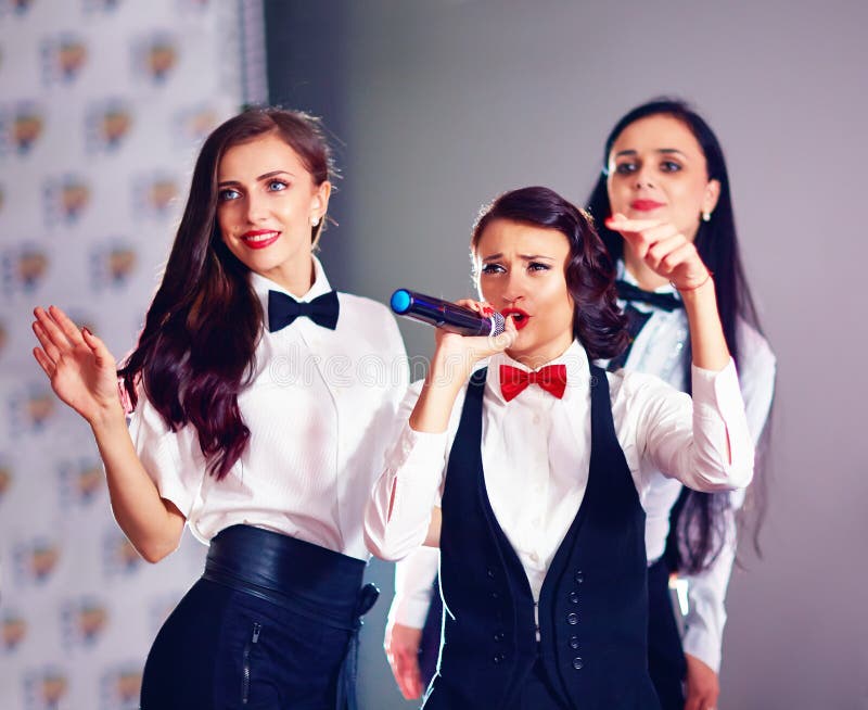 Group of Girls Friends Having Fun on Karaoke Party Stock Photo - Image ...