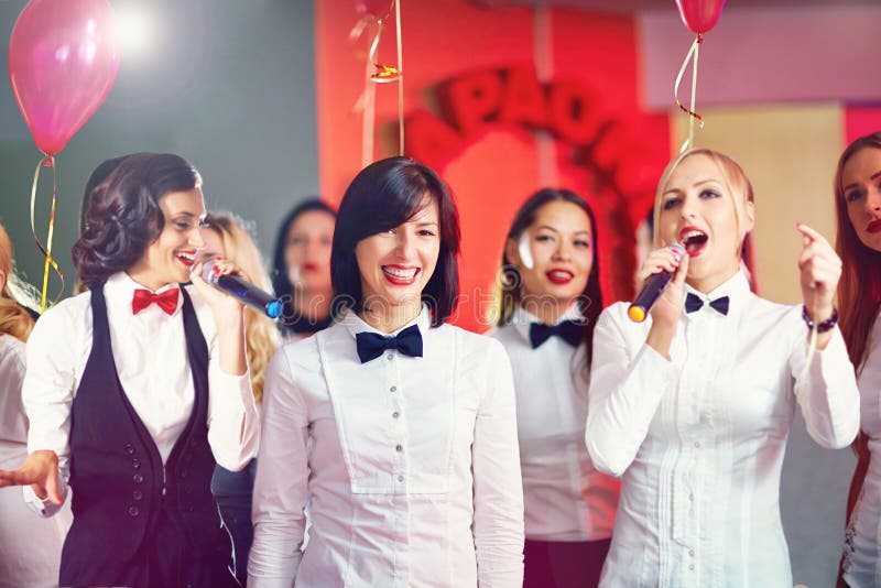 Group of Girls Friends Having Fun on Karaoke Party Stock Photo - Image ...