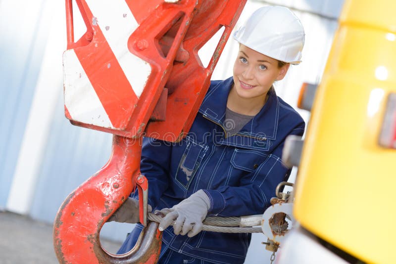 Pretty Worker Hanging Cable To Crane Hook Stock Image - Image of safety ...