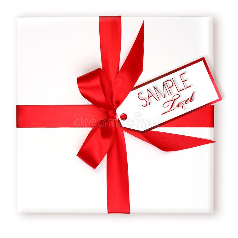 Red Gift Wrapped with Ribbon and Tag Stock Image - Image of birthday ...