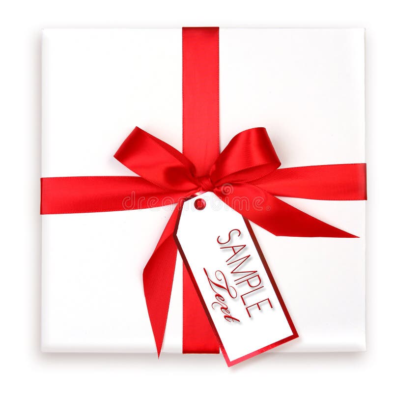 Pretty Wrapped Holiday Gift with Red Ribbon and Gi Stock Image - Image ...