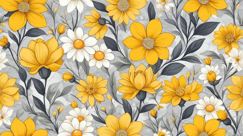Pretty Yellow Theme Flowers on Light Gray Backgr Ai Generated Stock ...