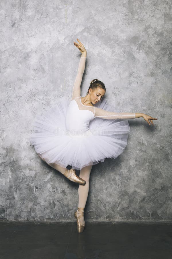 Pretty Young Ballerina Dancer Dancing Classical Ballet Against Rustic ...