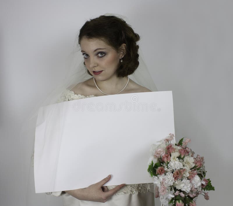 Pretty Young Bride Holds Blank Sign Stock Image - Image of ...