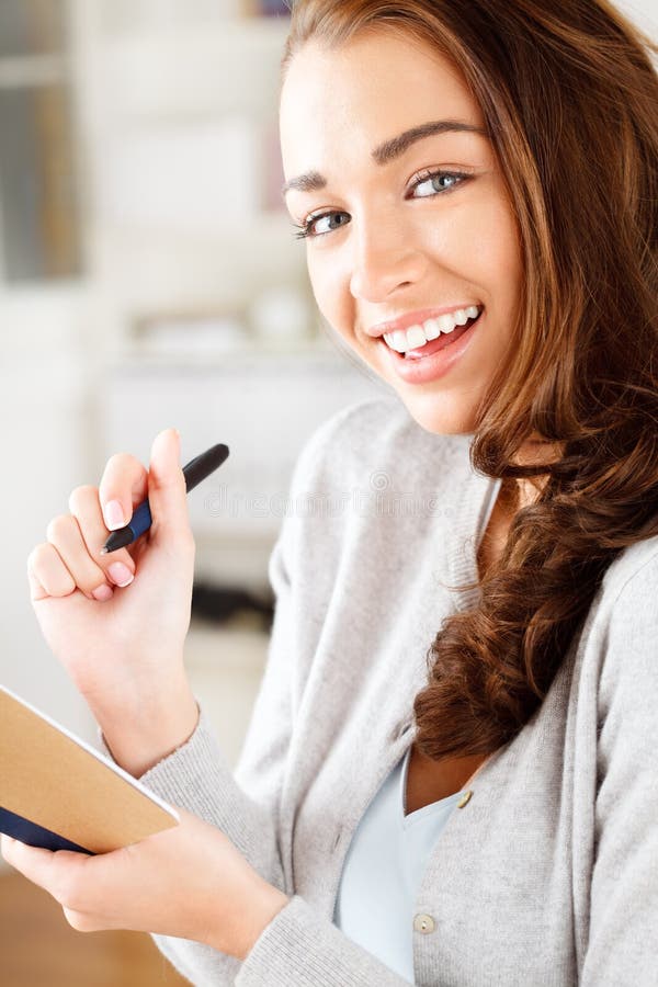 Beautiful Woman Writing Notes in Bed Stock Photo - Image of pretty ...