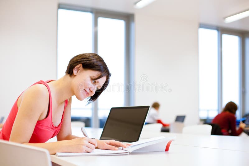 Pretty, Young College Student Studying in the Library Stock Image ...