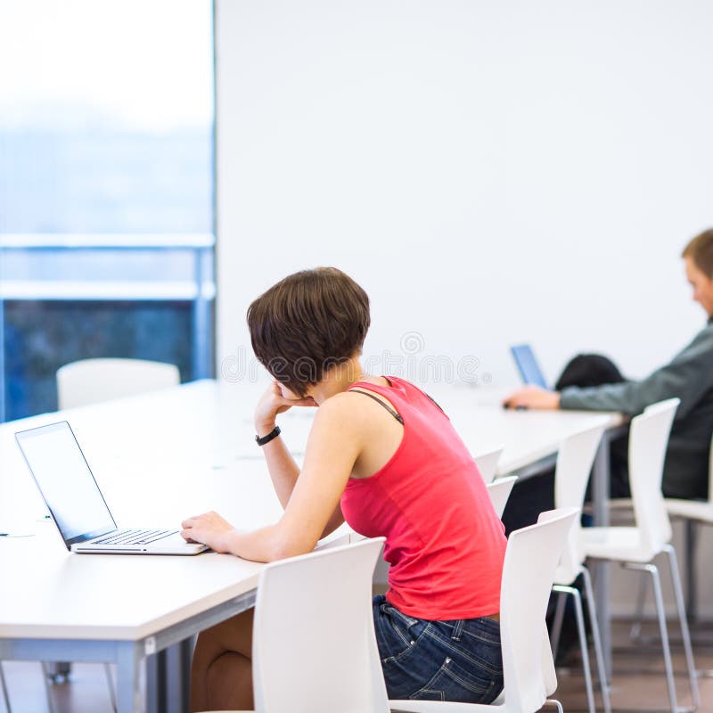 Pretty, Young College Student Studying in the Library Stock Image ...