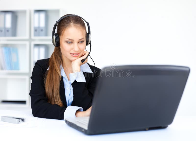 Pretty Young Female Operator with Headset Stock Image - Image of ...