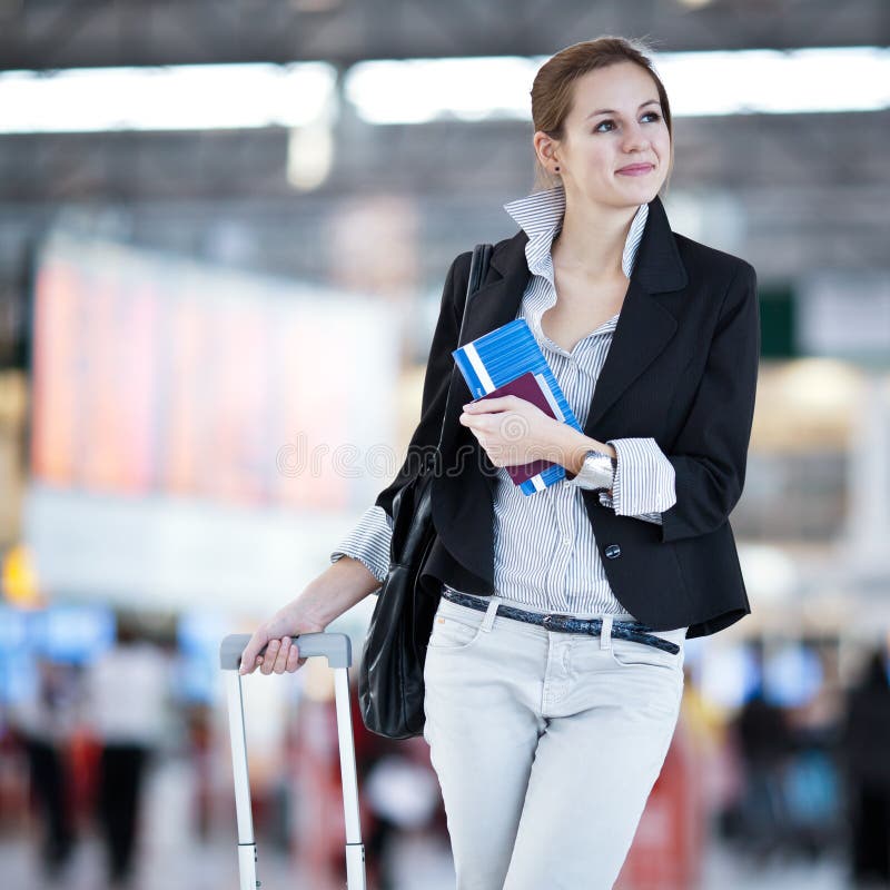 Pretty Young Female Passenger at the Airport Stock Photo - Image of ...