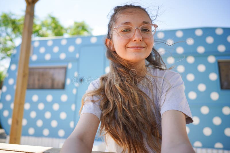 Pretty Young Female Taking a Selfie of Her Stock Image - Image of ...