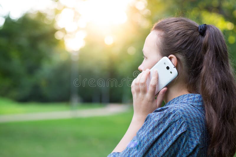 Pretty Young Girl Calling To Her Job and Solving Problem, Looking ...
