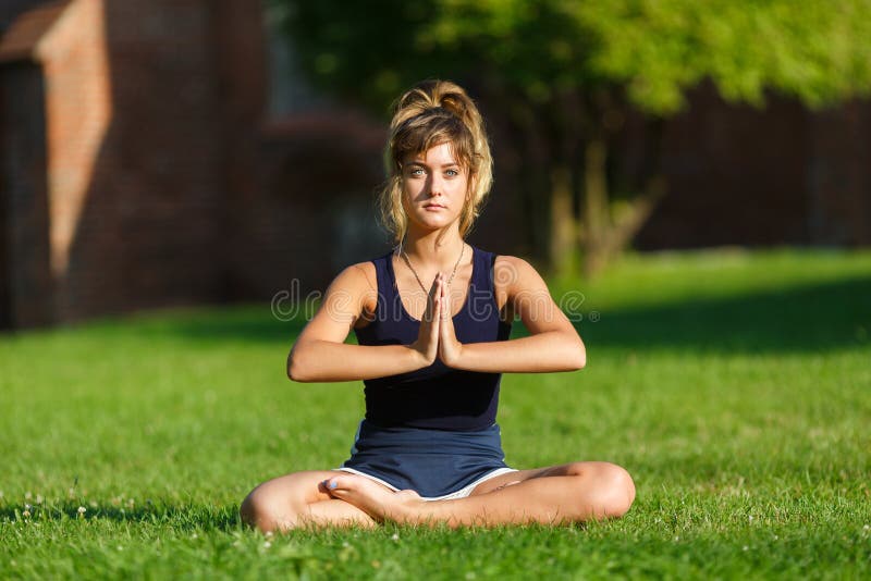 Pretty Young Girl Doing Yoga Exercises Stock Image - Image of mind ...