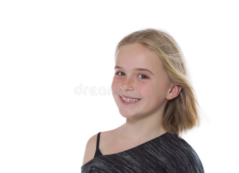Pretty Young Girl Face on White Background Stock Photo - Image of ...