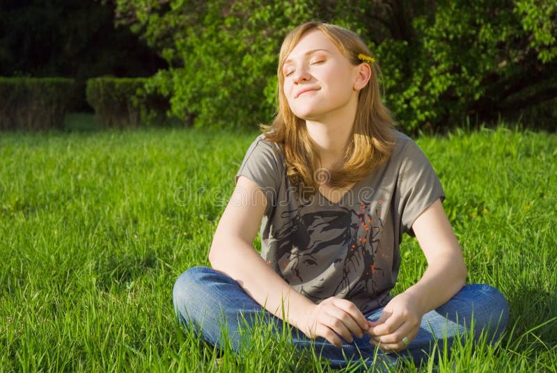 Pretty Young Girl on the Grass Stock Photo - Image of happiness ...