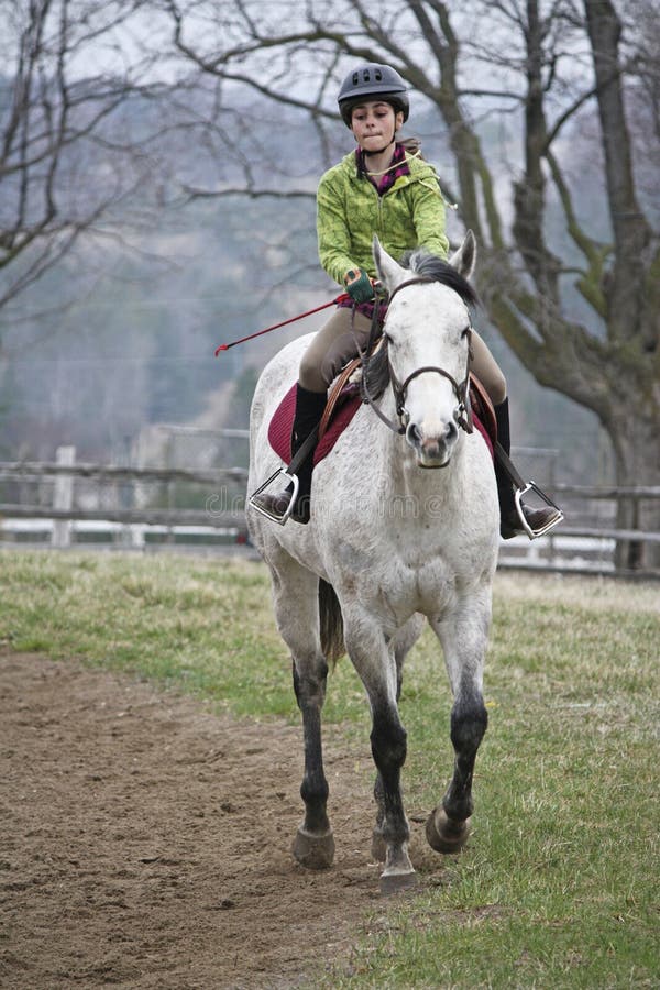 Pretty Young Girl Riding Horse Stock Photo - Image of girl, spring ...