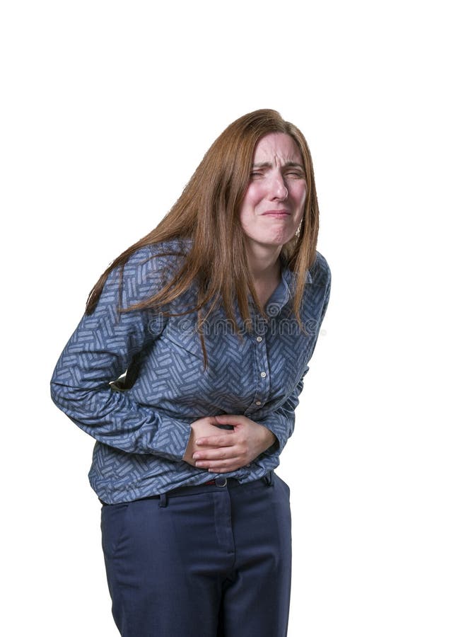 Pretty Young Happy Business Woman Stomach Pain Over White Background ... Pretty Young Happy Business Woman Stomach Pain Over White Background ...