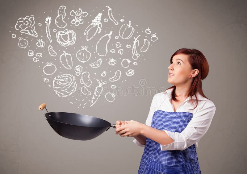 Young Woman Cooking Vegetables Stock Image - Image of beautiful ...