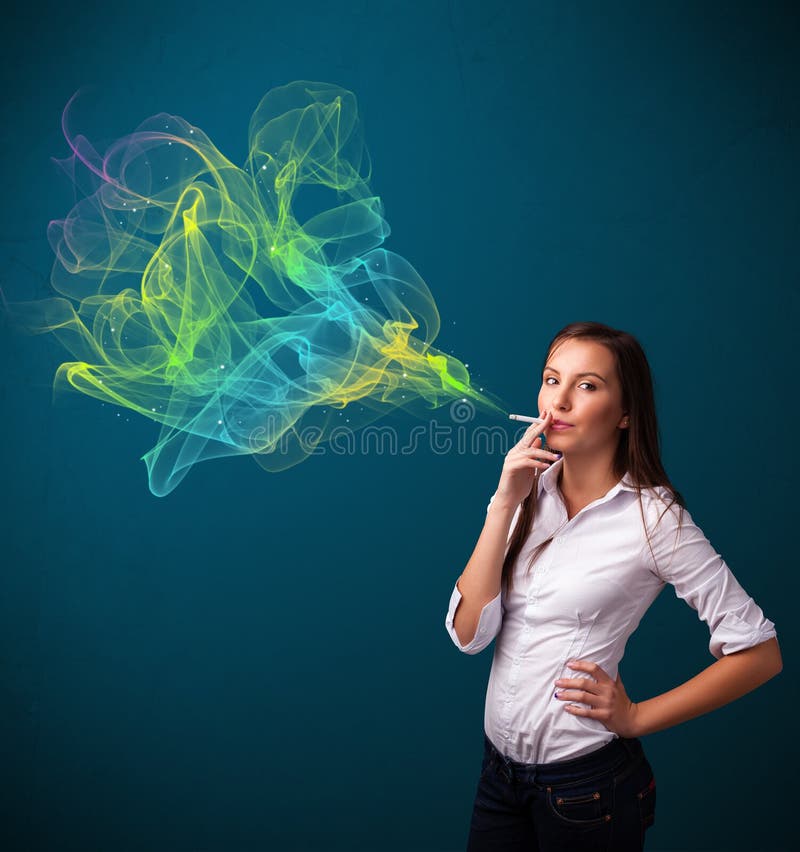 Pretty Lady Smoking Cigarette with Colorful Smoke Stock Photo - Image ...