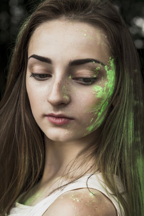 Pretty Young Model with Dry Powder on Her Face Stock Image - Image of ...