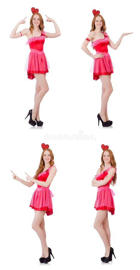 The Pretty Young Model in Mini Pink Dress Isolated on White Stock Image ...