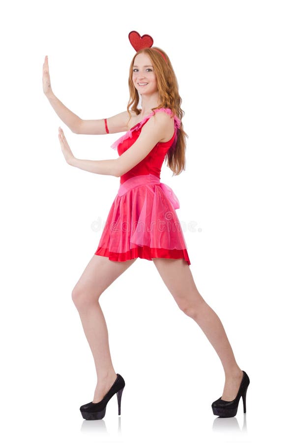 Pretty Young Model in Mini Pink Dress Isolated on Stock Photo - Image ...