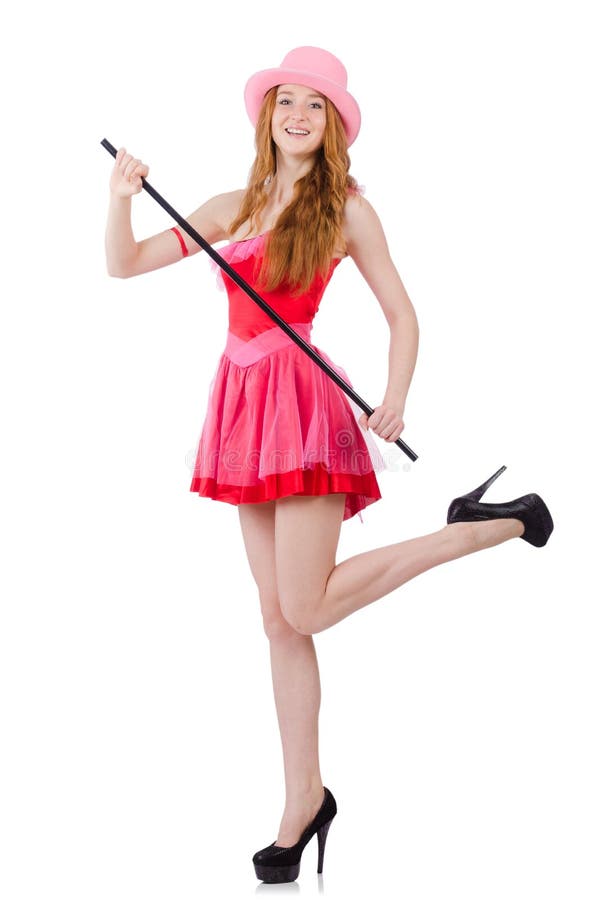 The Pretty Young Wizard in Mini Pink Dress Stock Photo - Image of magic ...
